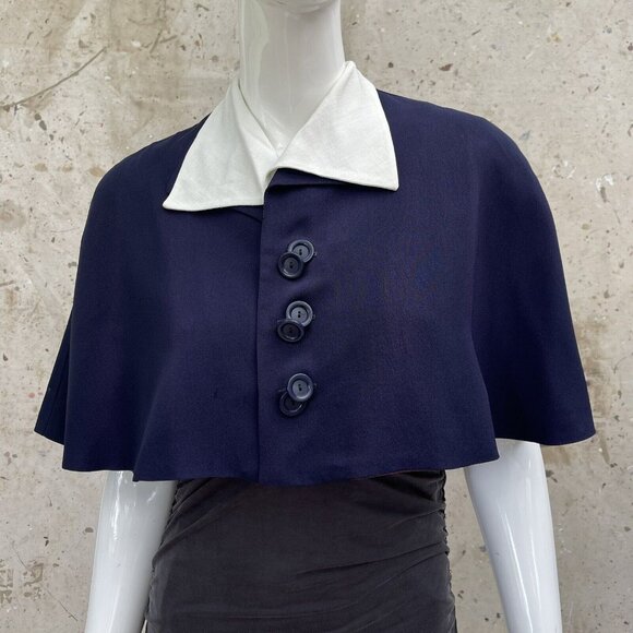 Accessories | Vintage 194s Navy Blue Rayon Capelet With Buttons | Poshmark